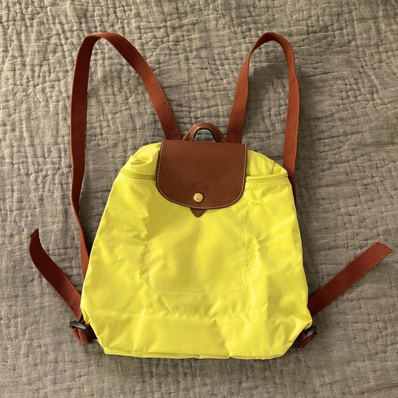 Longchamp | Bags | Longchamp Le Pliage Nylon Backpack Yellow Brown ...